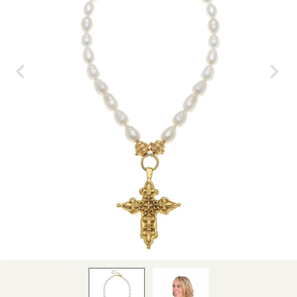 Susan Shaw | Jewelry | Susan Shaw Gold Fleur Cross Pearl Necklace ...